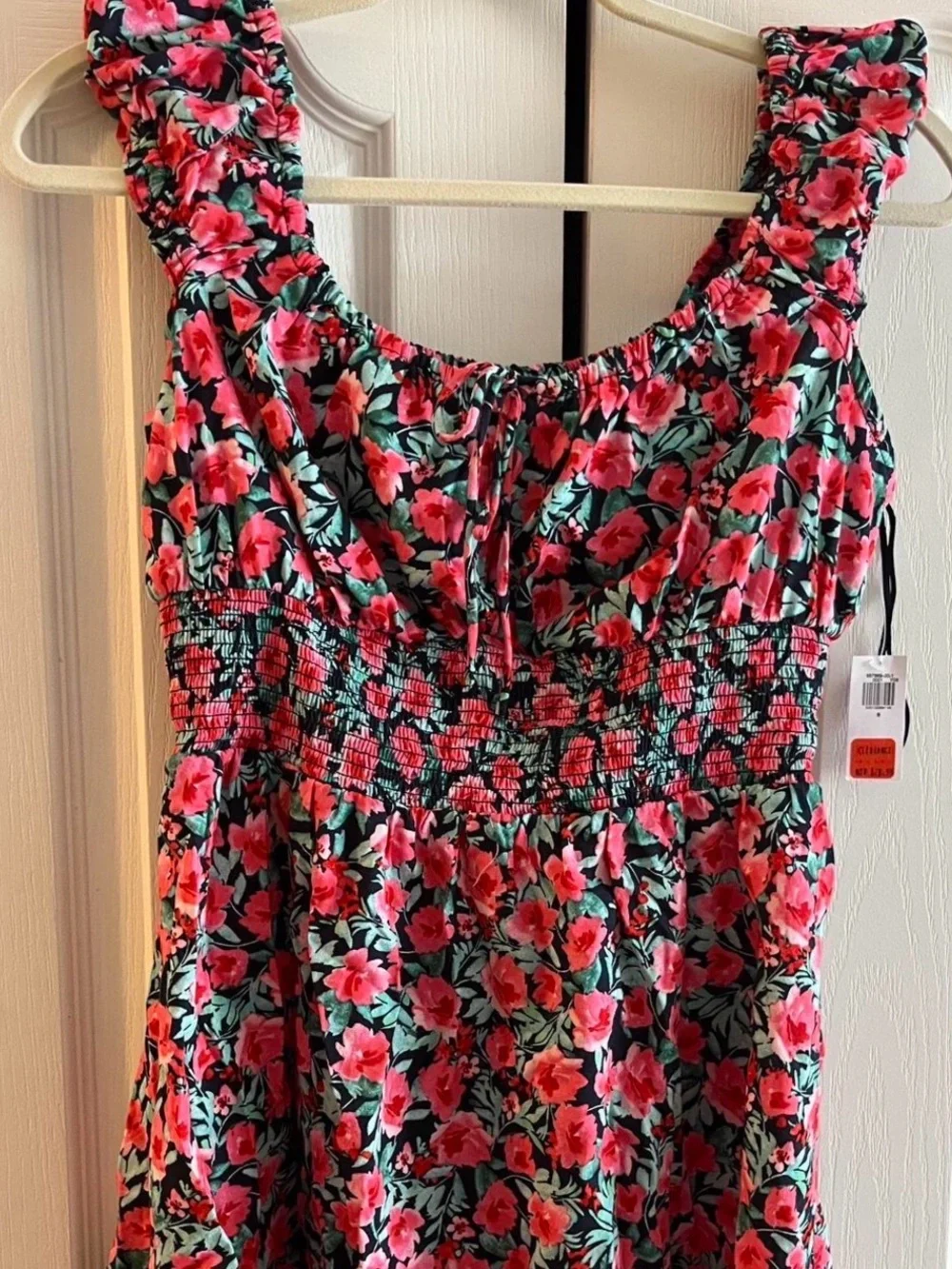 Old Navy | Dresses | Old Navy Black Floral Mini Dress With Pink And ...